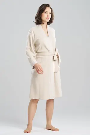Natori Nova Cozy Brushed Knit Dream Robe - Neutral / White