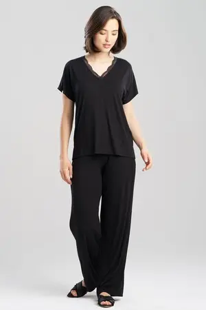 Natori Dhalia Knit Jersey Lace Short Sleeve Pj - Black