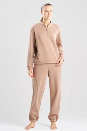 Natori Brushed Knit Quarter-zip Pullover Top - Neutral