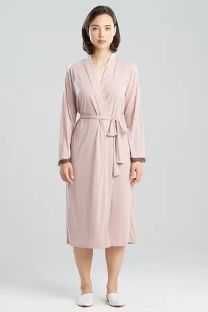Natori Dhalia Knit Jersey Lace Robe - Pink