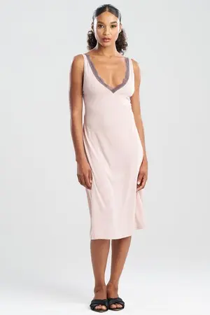Natori Dahlia Knit Jersey Lace Gown - Pink