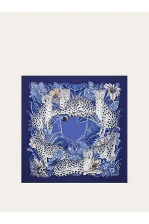 FERRAGAMO Cheetahs Print Silk Scarf - Denim