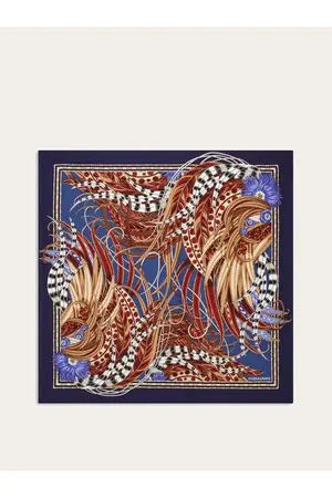 FERRAGAMO Rooster Print Silk Scarf - Navy