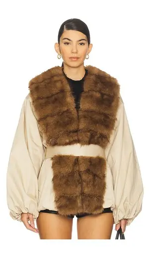 ROTATE BY BIRGER CHRISTENSEN Donatella Faux Fur Trim Short Jacket - Cement