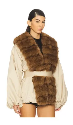 ROTATE BY BIRGER CHRISTENSEN Donatella Faux Fur Trim Short Jacket - Cement