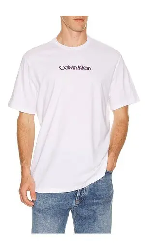 Calvin Klein Glitched Logo Tee In White