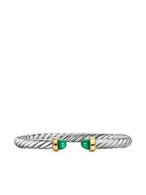 David Yurman Sterling And 14k Yellow Gold Cable Flex Onyx Bracelet - Silver