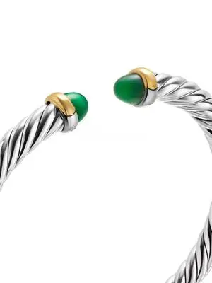 David Yurman Sterling And 14k Yellow Gold Cable Flex Onyx Bracelet