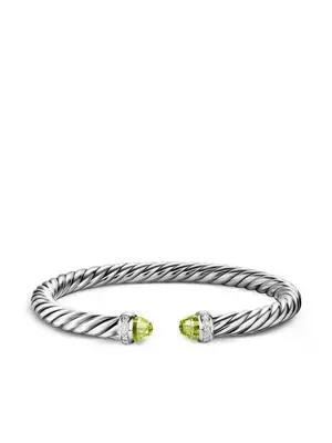 David Yurman Sterling Peridot And Diamond Cable Flex Bracelet - Silver