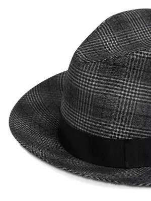 Borsalino Checked Ribbon Fedora Hat