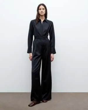 TWP Satin Faced Wool Suiting Jumpsuit - Midnight