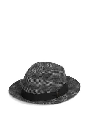 Borsalino Checked Ribbon Fedora Hat - Grey
