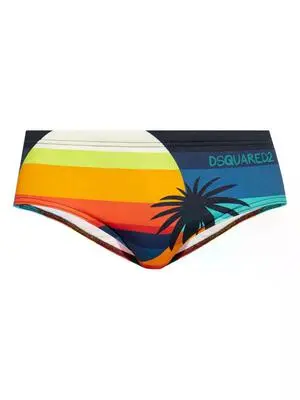 Dsquared2 Striped Swimming Trunks With Logo - Blue