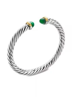 David Yurman Sterling And 14k Yellow Gold Cable Flex Onyx Bracelet - Silver