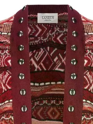LANEUS Studded Patterned Cardigan - Red