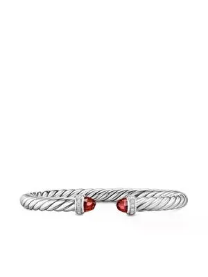 David Yurman Sterling Cable Flex Rhodolite Garnet And Diamond Bracelet - Silver
