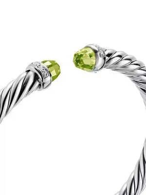 David Yurman Sterling Cable Flex Bracelet With Peridot And Diamonds - Silver