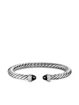 David Yurman Sterling Onyx, And Diamond Cable Bracelet - Silver