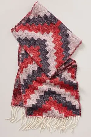 Anthropologie Graphic Brushed Frge Scarf - Navy/red Chevron