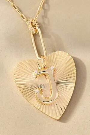 Anthropologie Fluted Heart Pendant Monogram Necklace - J