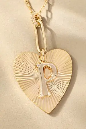 Anthropologie Fluted Heart Pendant Monogram Necklace - P