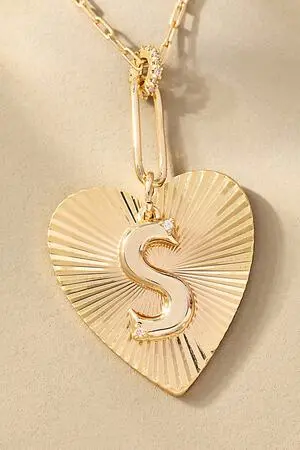Anthropologie Fluted Heart Pendant Monogram Necklace - S