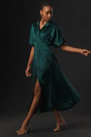 EXQUISE Tobie Satin Shirt Dress - Rain Forest