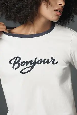 RAISONNEL Bonjour Graphic Ringer Tee - Navy