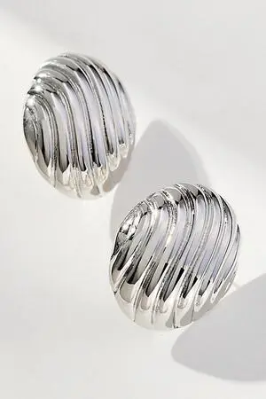 Anthropologie Grooved Circular Post Earrings - Silver