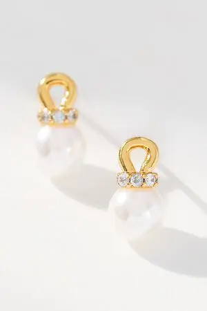 Anthropologie Mi Pavé Post Earrings - Pearl