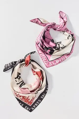 Anthropologie Silken Prted Hair Scarves, Set Of 2 Ski