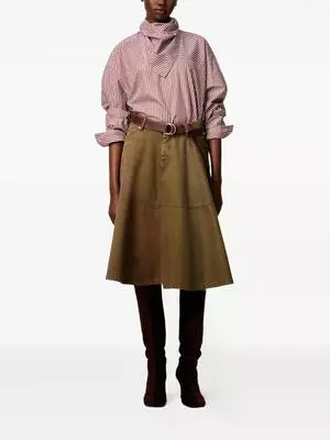 Ami Cotton Twill Midi Skirt - Brown