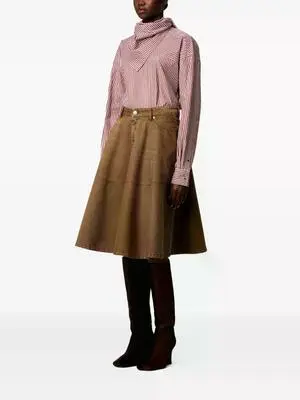 Ami Cotton Twill Midi Skirt - Brown