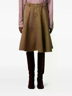 Ami Cotton Twill Midi Skirt - Brown