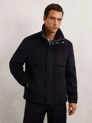 REISS Wool-blend Funnel-neck Zip Jacket