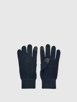 REISS Lawson Ribbed-merino Touchscreen Gloves - Navy