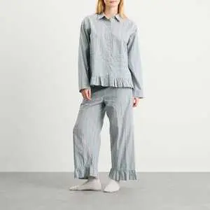 DAMSON MADDER Frill Florie Pj Set - Blue/burgundy Stripe