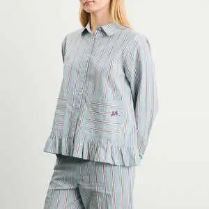 DAMSON MADDER Frill Florie Pj Set - Blue/burgundy Stripe
