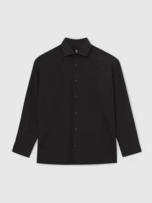 REISS Powell Monogram Cotton Oversized Shirt - Black