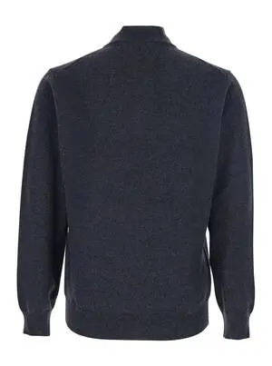 KANGRA Ribbed Knit Wool Sweater With Half-zip Closure