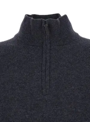 KANGRA Ribbed Knit Wool Sweater With Half-zip Closure
