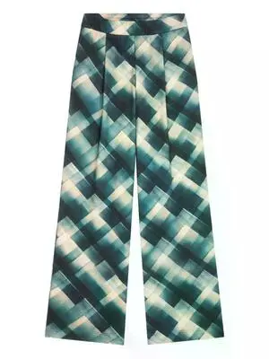 Dries Van Noten Geometric-pattern Pleated Trousers - Green