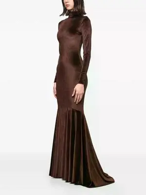 ATU BODY COUTURE Velvet-finish Flared Hem Dress - Brown