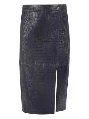 ENES Crocodile-effect Slit Skirt - Grey