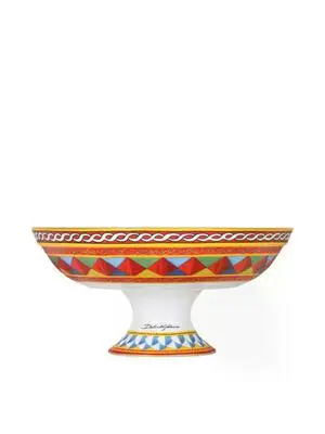 Dolce & Gabbana Geometric Porcelain Fruit Bowl - White