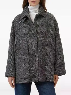 Closed Herringbone Pattern Button Coat