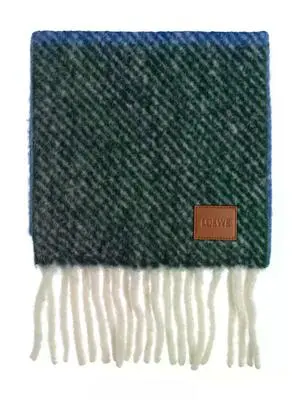 Loewe Colour-block Fringed Scarf - Green