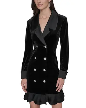 Karl Lagerfeld Paris Stretch Velvet Blazer Dress In Black - 30% Off |  Editorialist