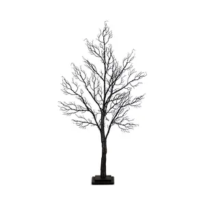 NEARLY NATURAL 4' Pre-lit Halloween Minimalist Twig Artificial Fall Tree With 160 Orange & Purple Led Lights - Brown