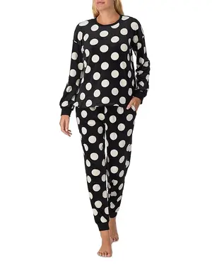 Kate Spade New York Dot Print Long Pajama Set - Black Dot